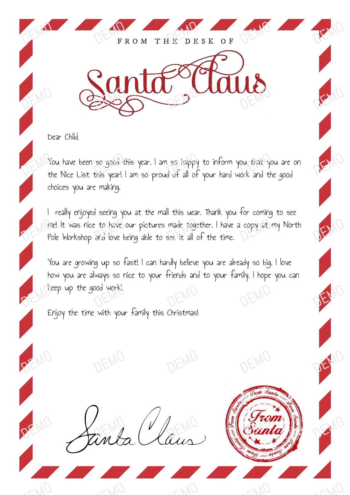 INSTANT DOWNLOAD Editable Santa Letter Handwritten Santa | Etsy