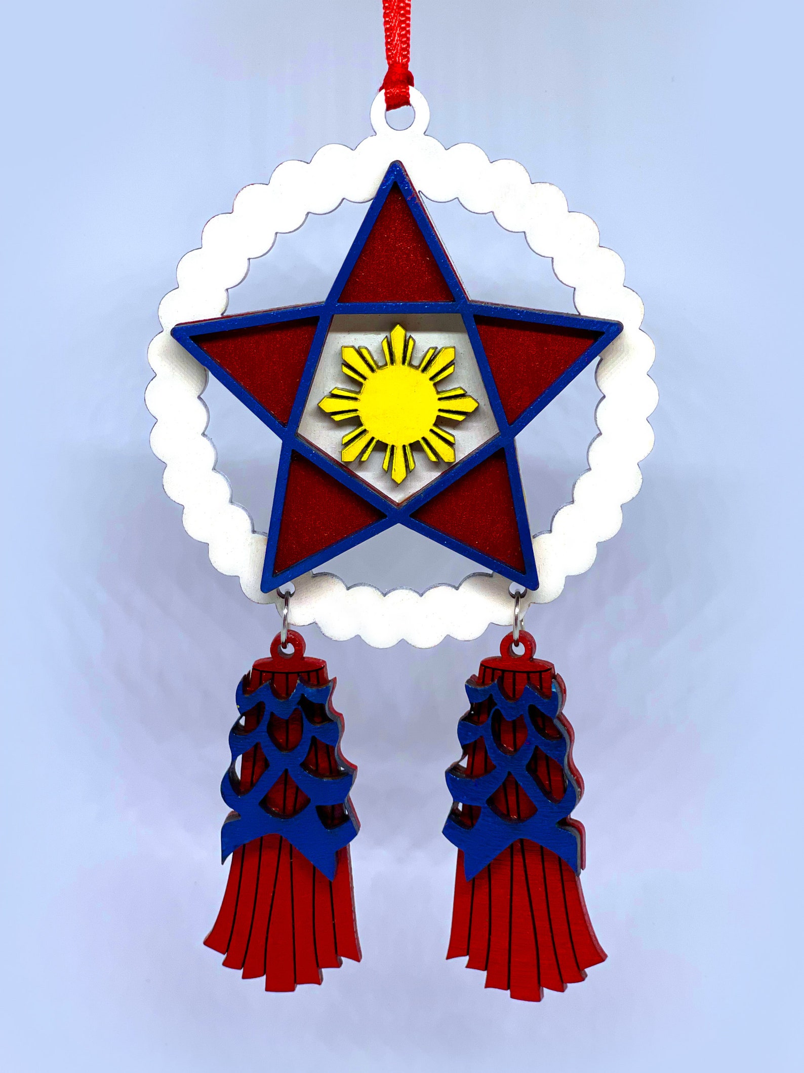 Filipino Parol Wood Ornament White Red & Blue 2022 - Etsy