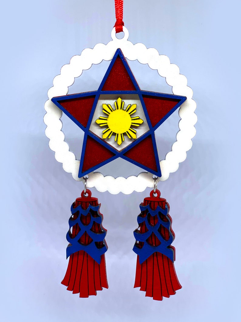 Filipino Parol Wood Ornament White Red & Blue 2022 - Etsy