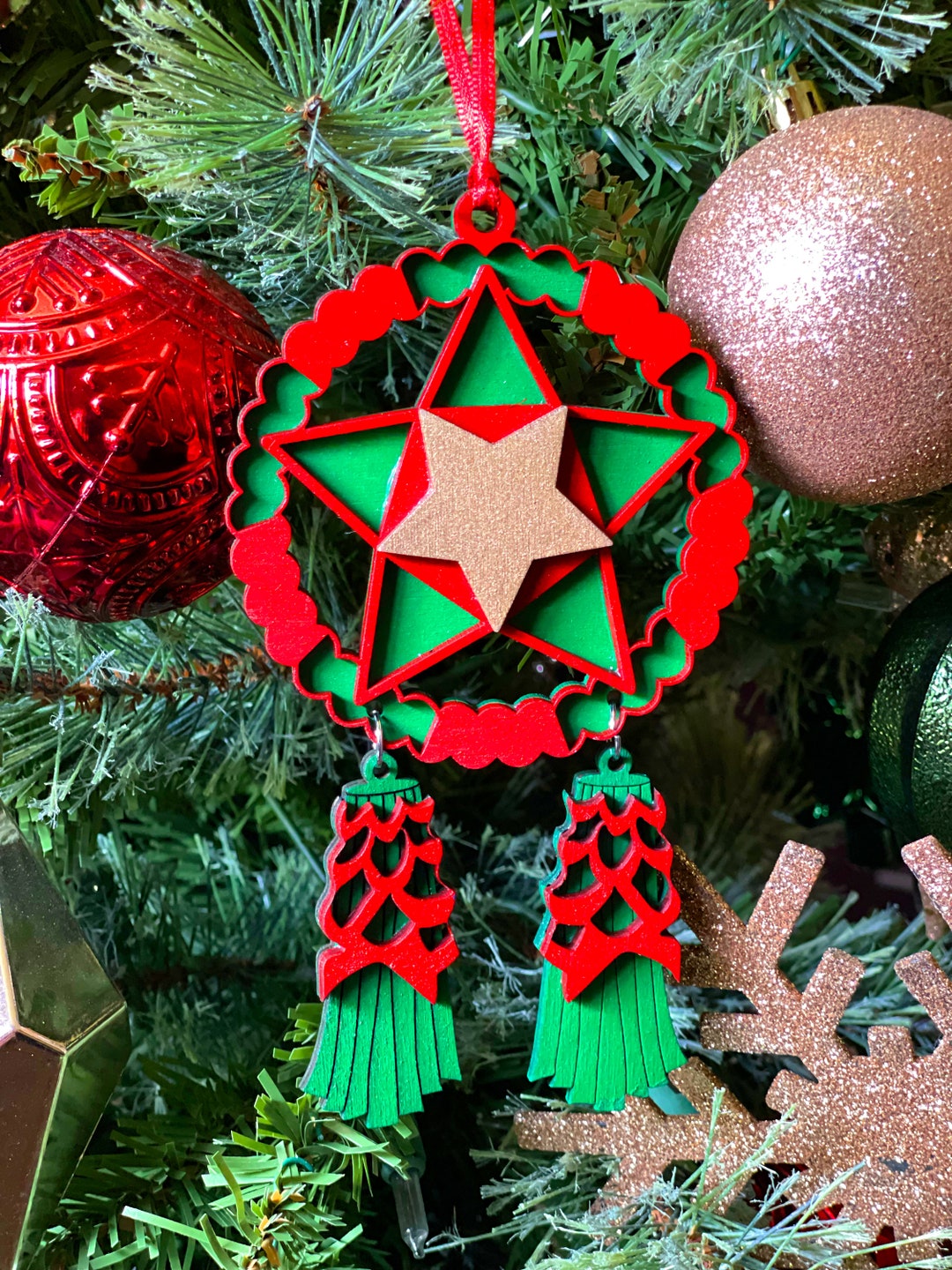 Filipino Parol Wood Ornament - Green, Red & Gold - 2022 - Etsy
