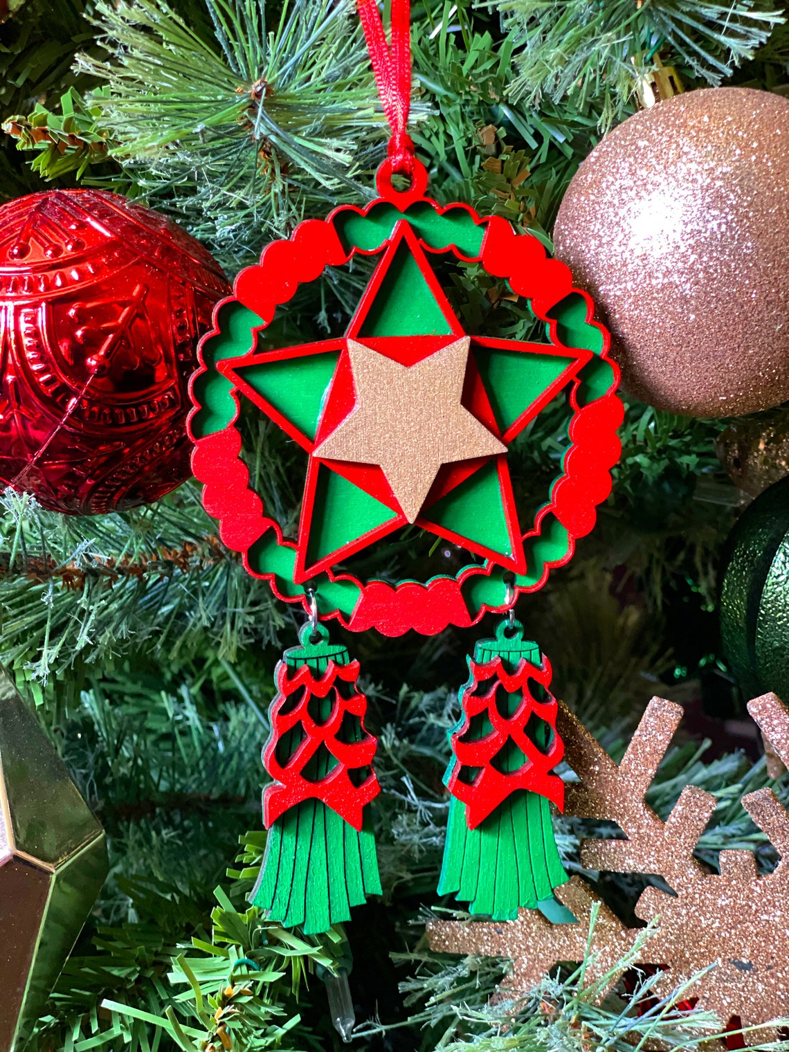 Filipino Parol Wood Ornament Green Red & Gold 2022 - Etsy