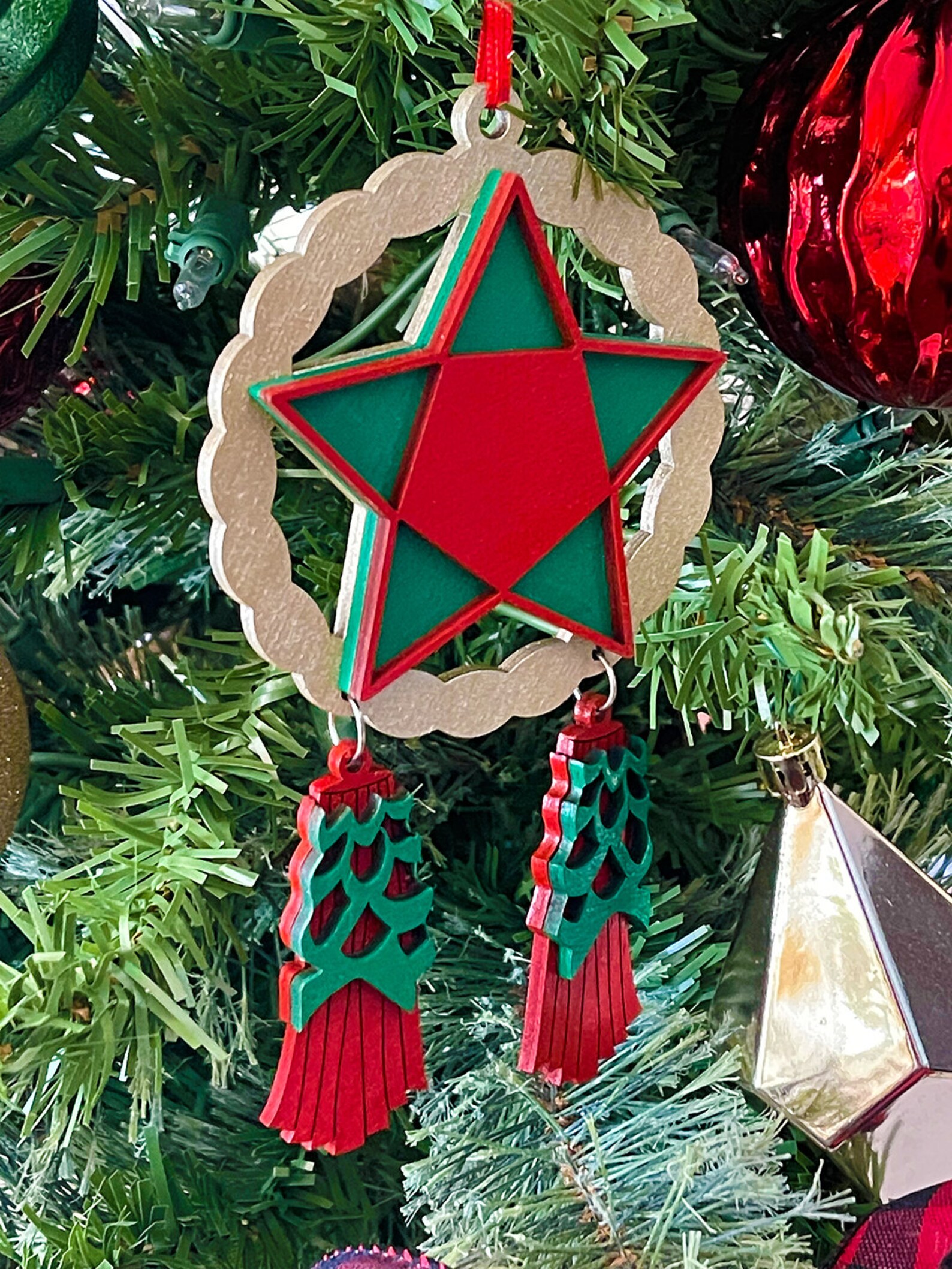 Filipino Parol Wood Ornament Red Gold & Green - Etsy