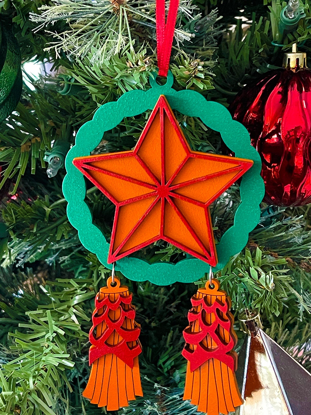 Filipino Parol Wood Ornament - Red & Orange - Etsy