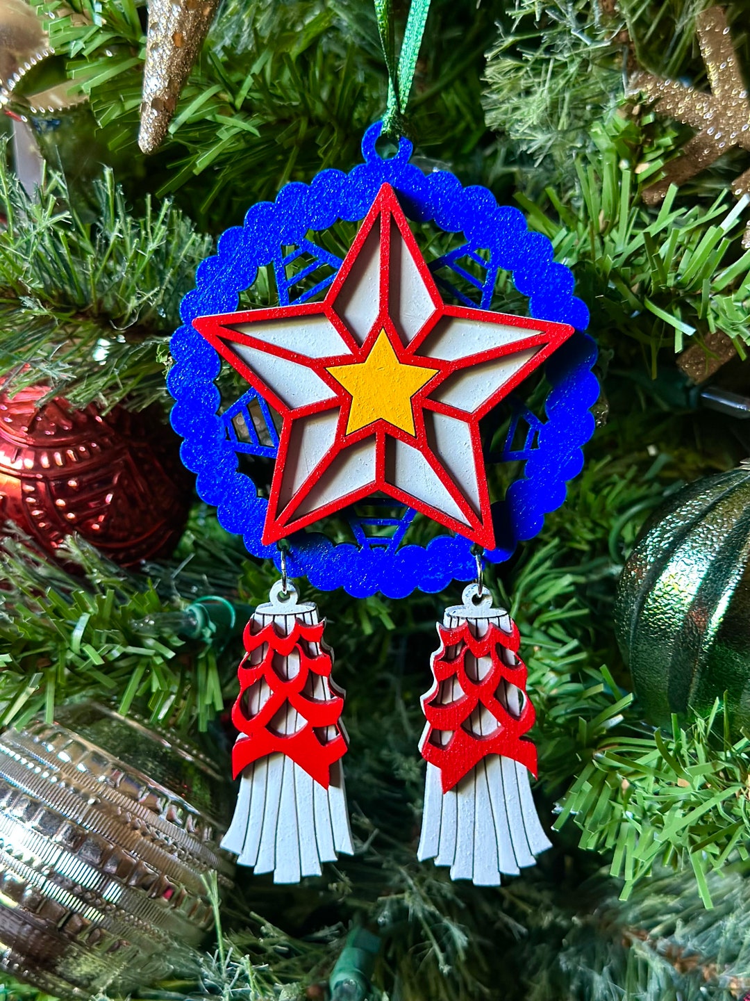 Filipino Parol Wood Ornament - Blue, White & Red —2023 - Etsy
