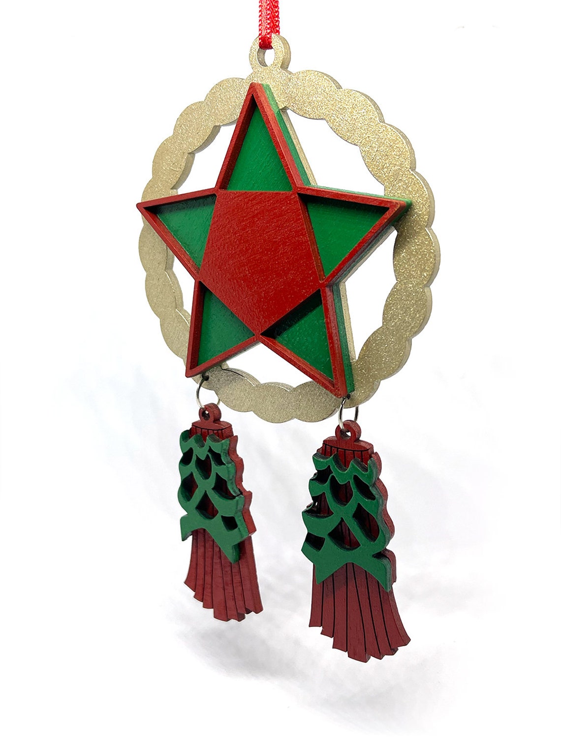 Filipino Parol Wood Ornament Red Gold & Green | Etsy