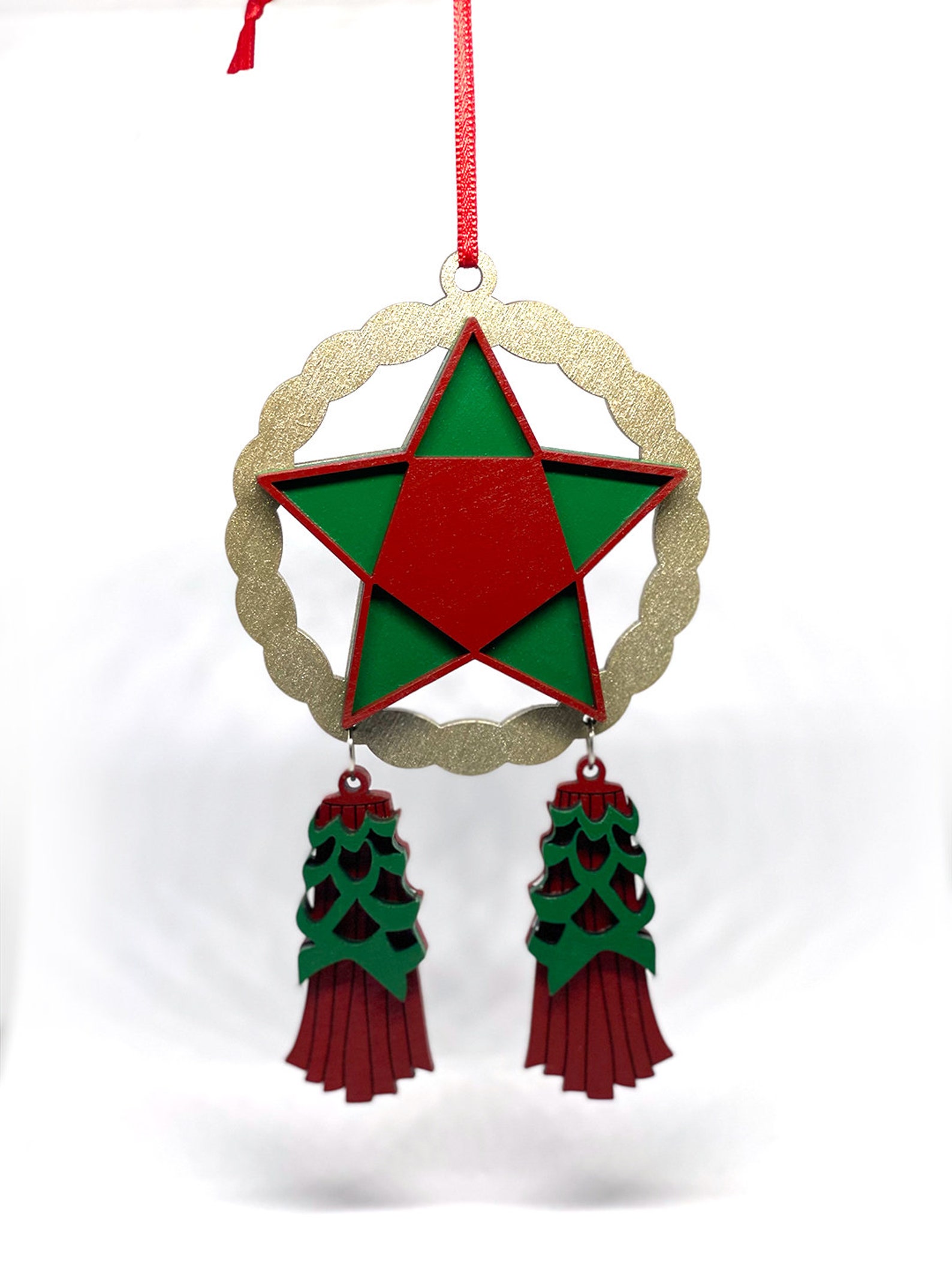 Filipino Parol Wood Ornament Red Gold & Green | Etsy