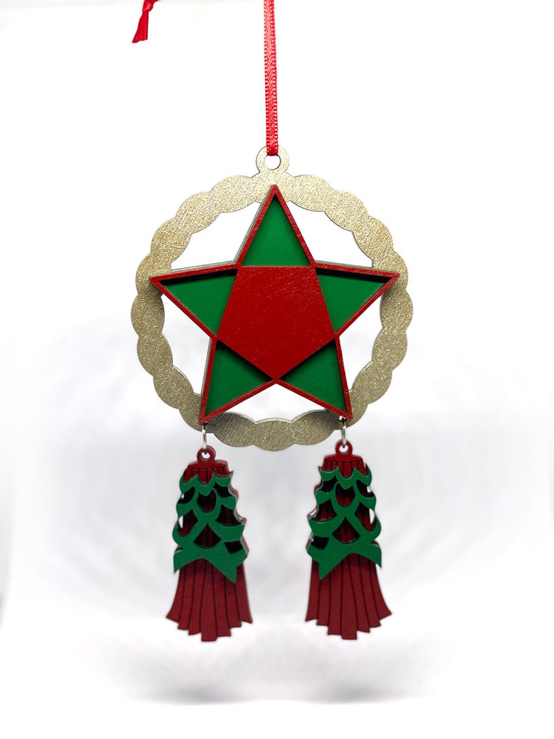 Filipino Parol Wood Ornament Red Gold & Green | Etsy