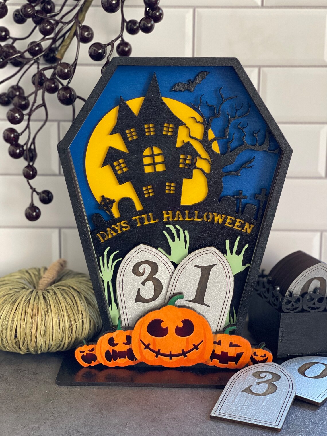 Halloween Countdown With Interchangeable Tombstone Numbers - Etsy