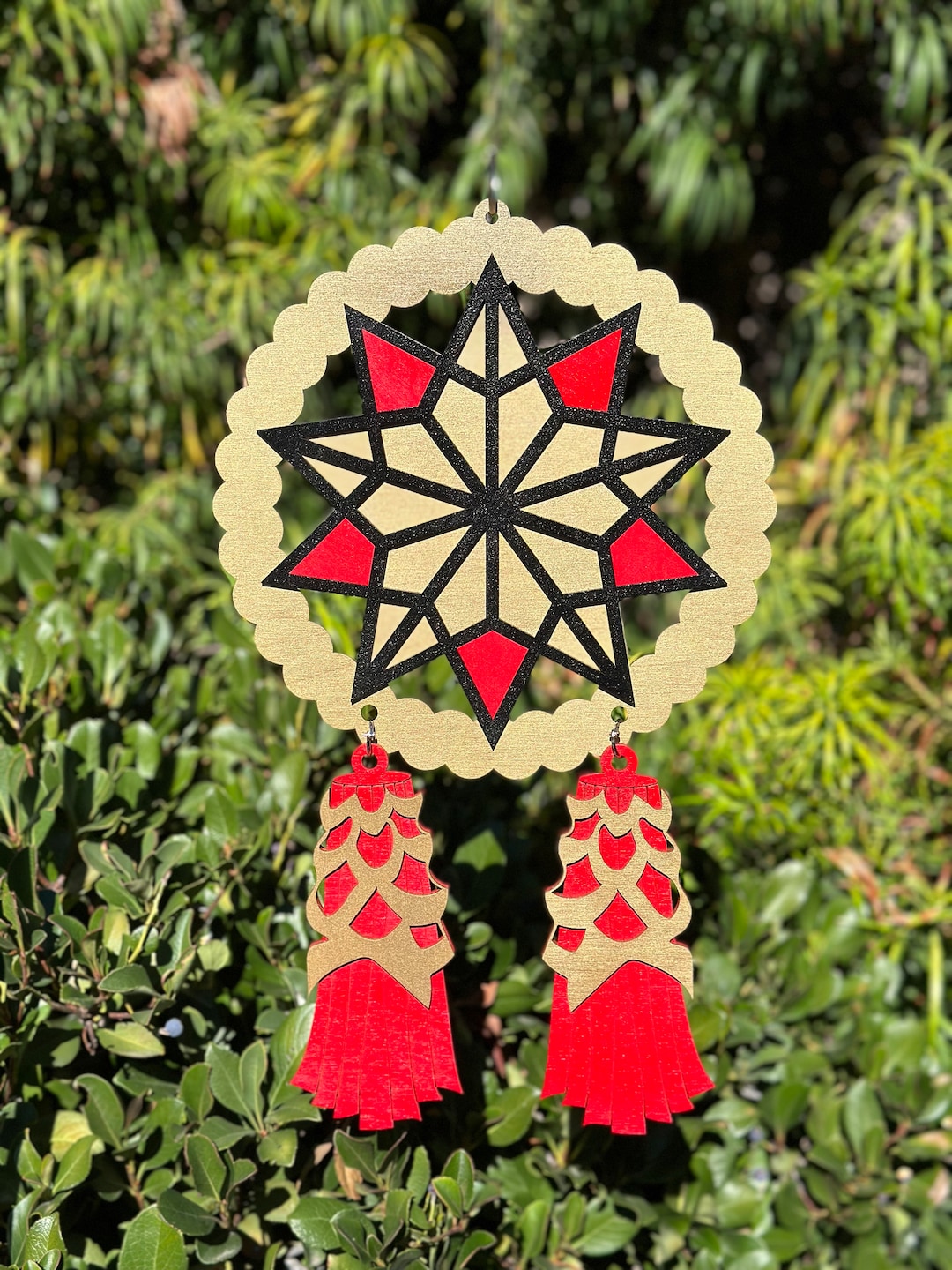 Large Wood Filipino Parol - Gold, Black & Red - Etsy