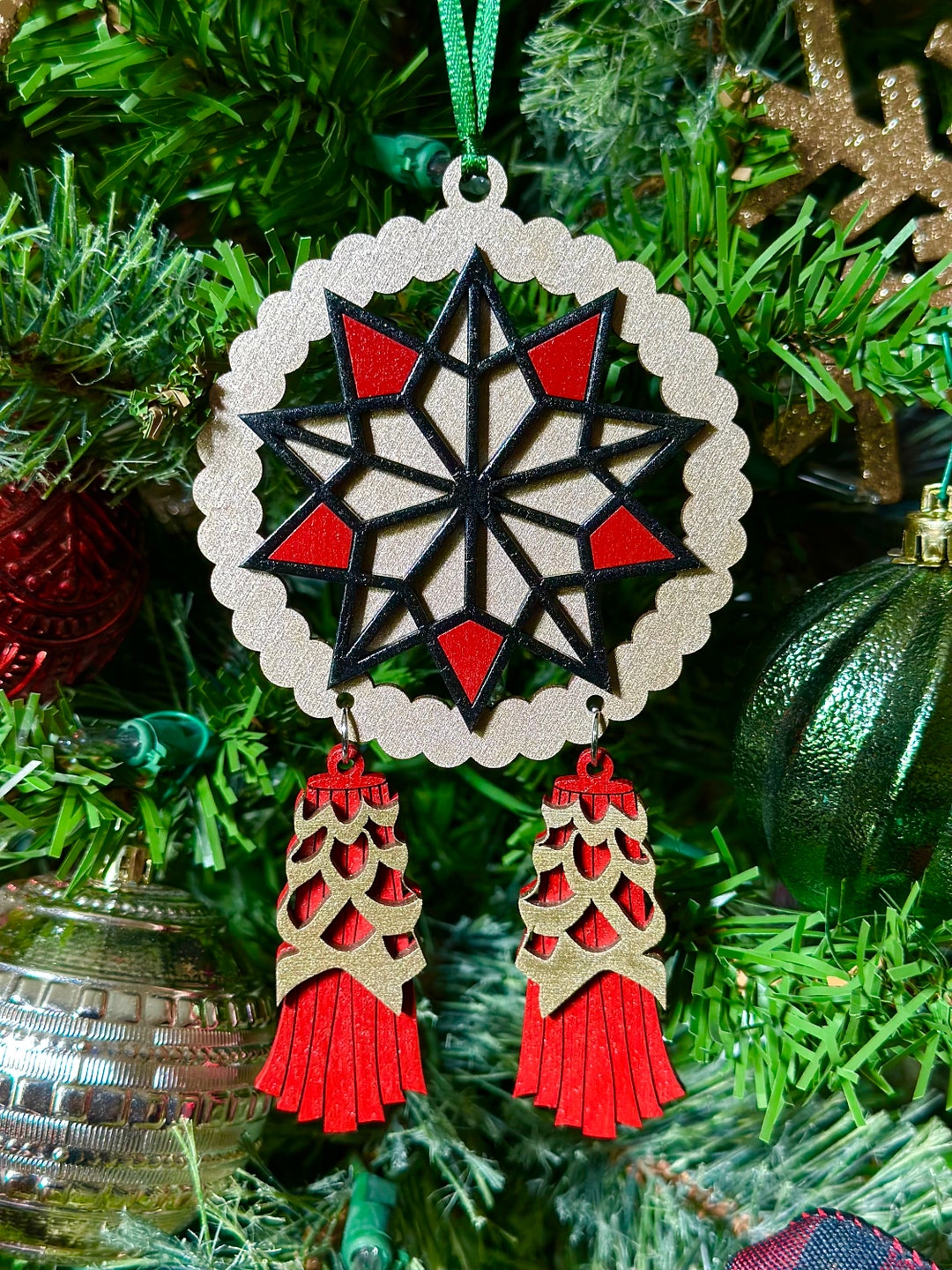 Filipino Parol Wood Ornament - Gold, Black & Red - 2023 - Etsy
