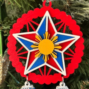 Filipino Parol Wood Ornament - Red, White & Blue -2024 - Etsy