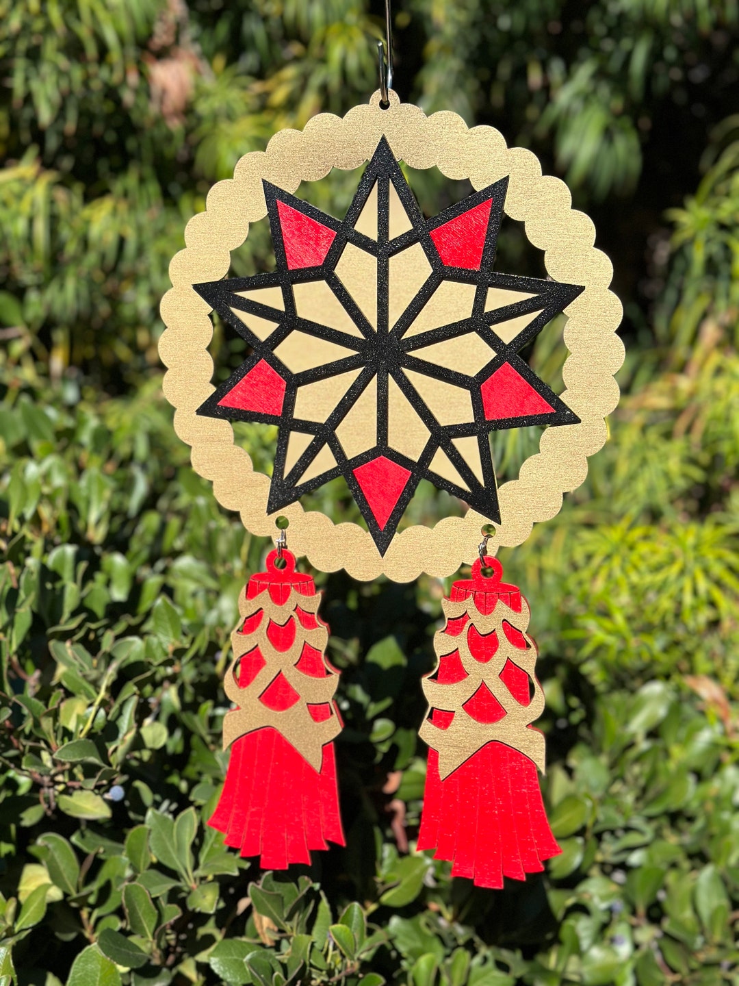 XL Wood Parol - Gold, Black Red - Etsy