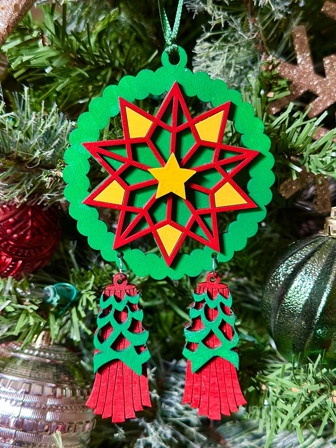 Filipino Parol Wood Ornament - Green, Red & Yellow With Star - Etsy