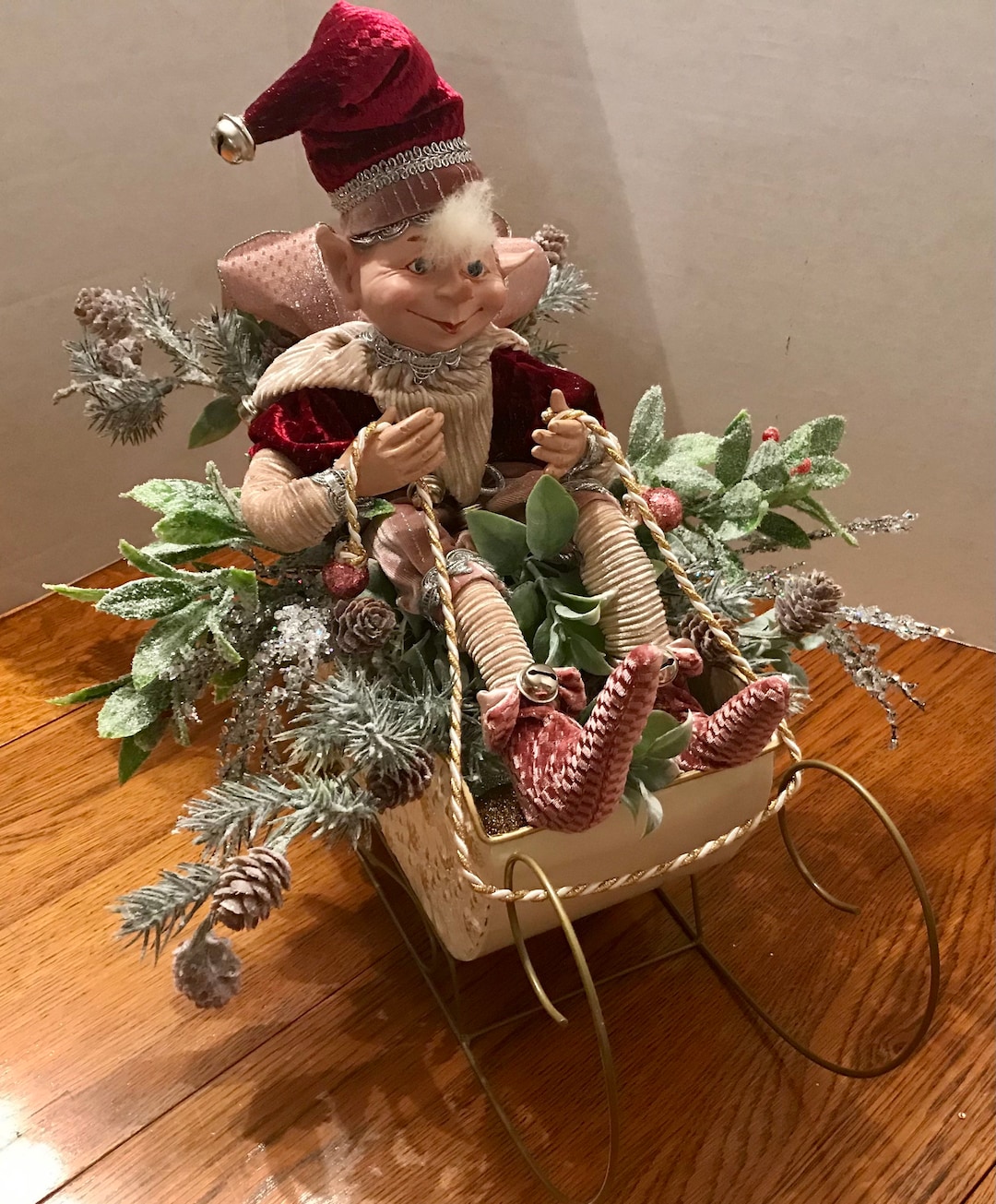 Robert Stanley Elf in Sleigh, Pink Christmas Centerpiece - Etsy