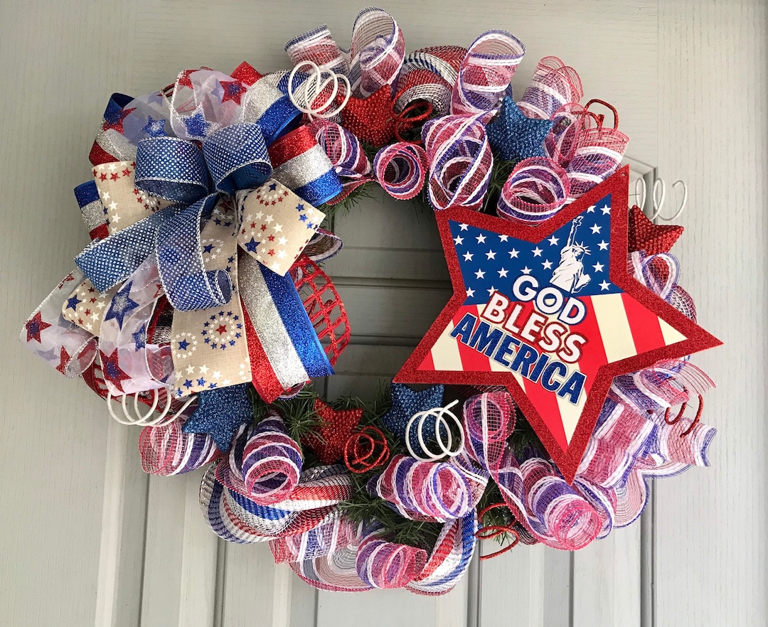 Patriotic Wreath, Red, White and Blue Wreath, Stars, Statue of Liberty ...