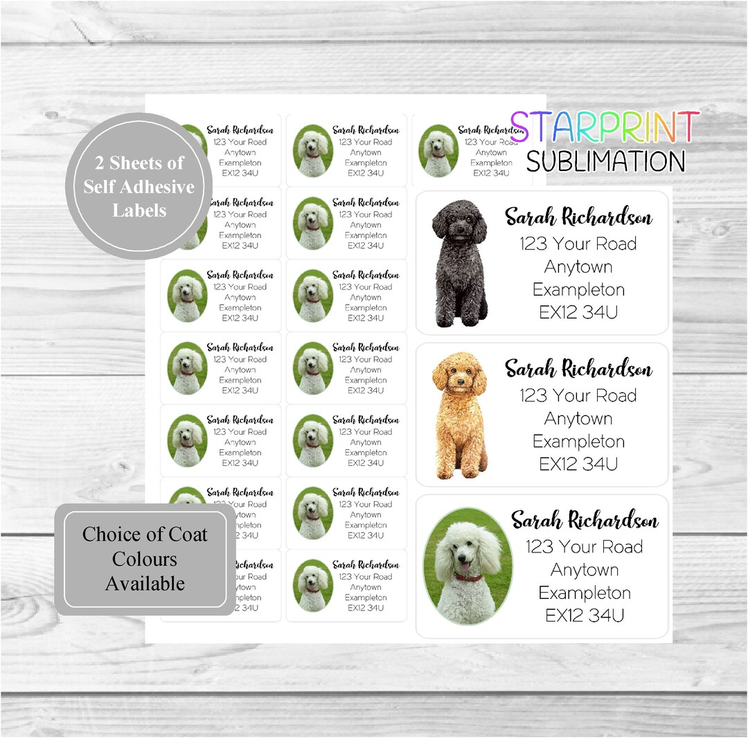 Poodle Dog Personalised Address Labels (white/apricot/black), 42 Custom ...