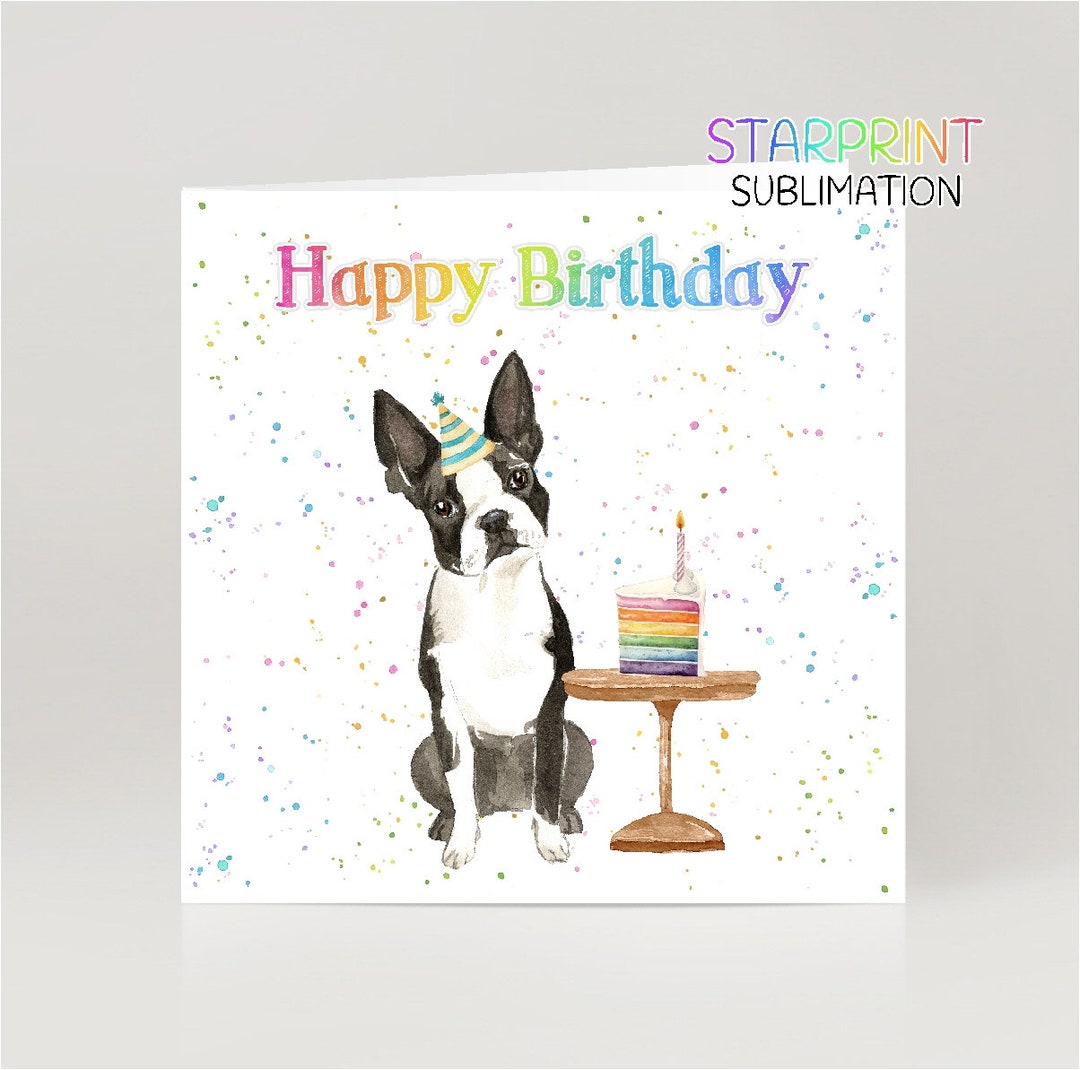 Boston Terrier Happy Birthday Card, Fun Dog Greeting Card, 6" X 6 ...