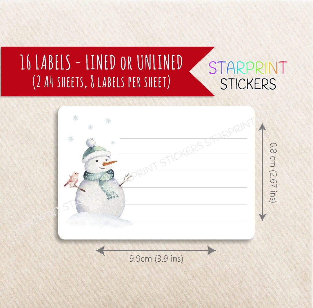 Snowman Labels, 16 Blank or Lined Multi Purpose Stickers (2 A4 Sheets ...