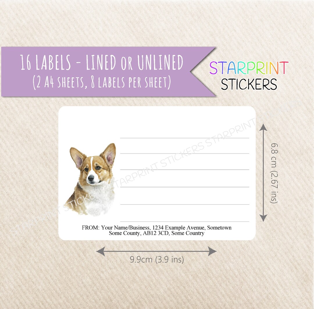 Pembroke Welsh Corgi Labels 16 Stickers (2 A4 Sheets) Personalised ...