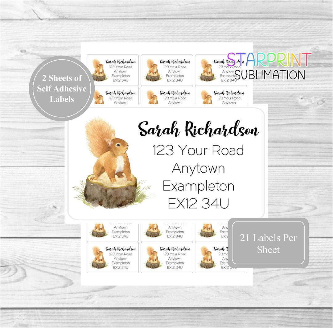 Red Squirrel Personalised Return Address Labels, 42 Custom Self ...