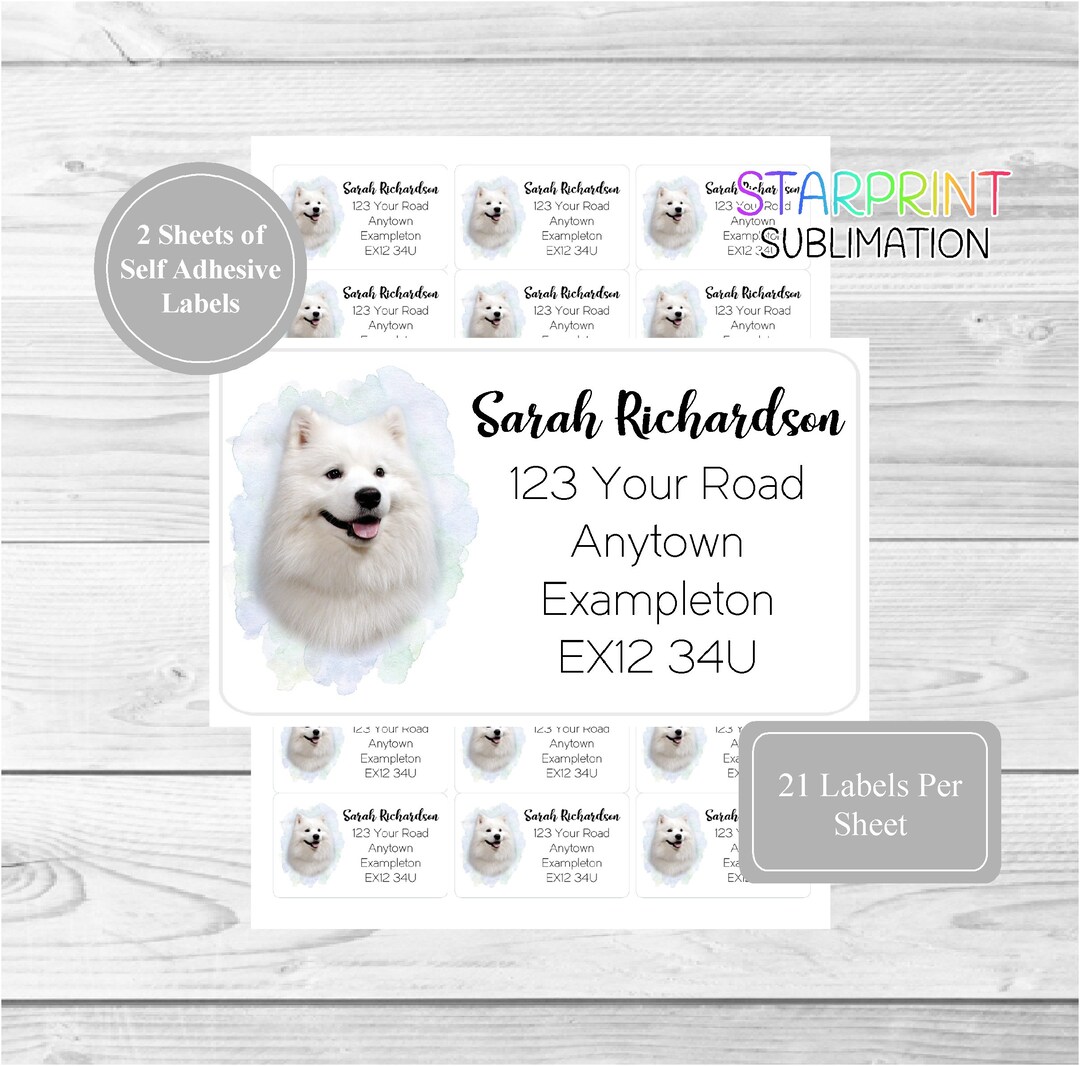 Samoyed Dog Personalised Address Labels, 42 Custom Self Adhesive ...