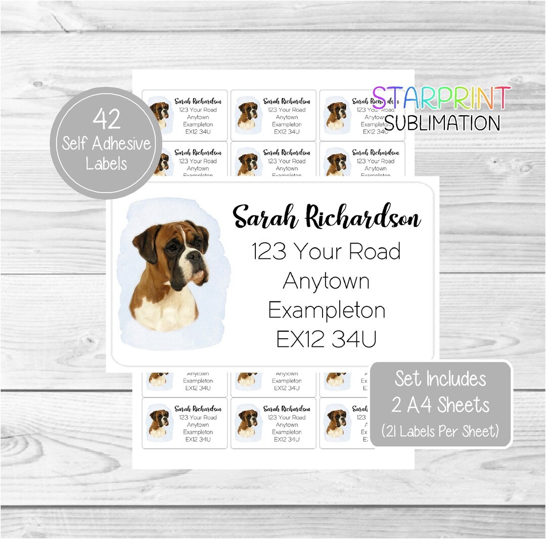 Boxer Dog Personalised Address Labels, 42 Custom Self Adhesive Stickers ...