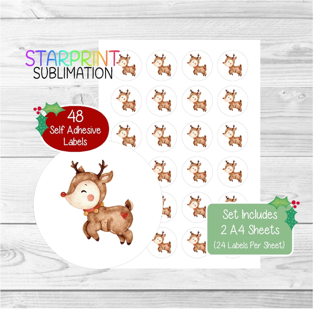 Rudolph Reindeer Christmas Stickers/envelope Seals, 48 Round Labels (2 ...