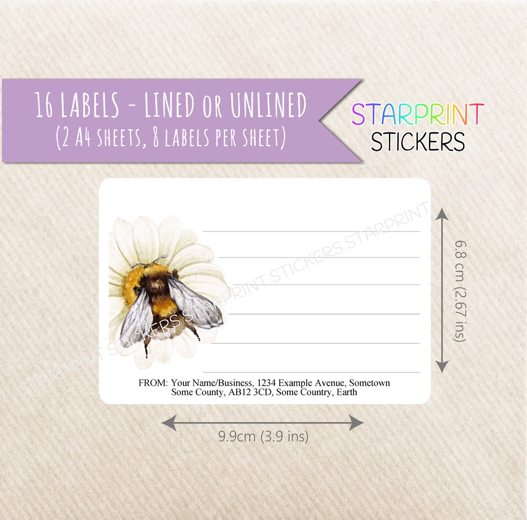 Bumble Bee Labels, 16 Stickers (2 A4 Sheets), Personalised 'return ...