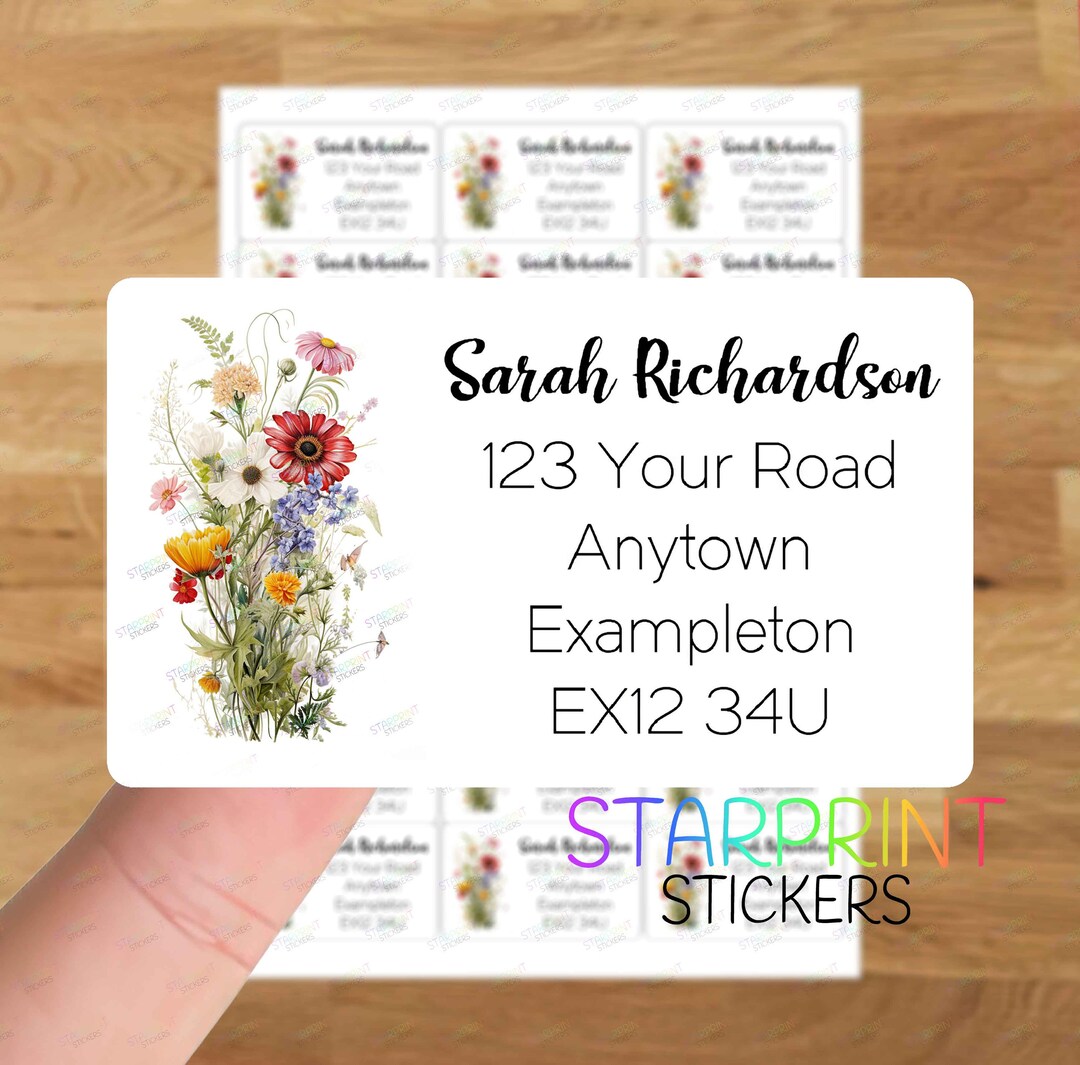 Wild Flowers Personalised Address Labels, 21 Custom Self Adhesive ...