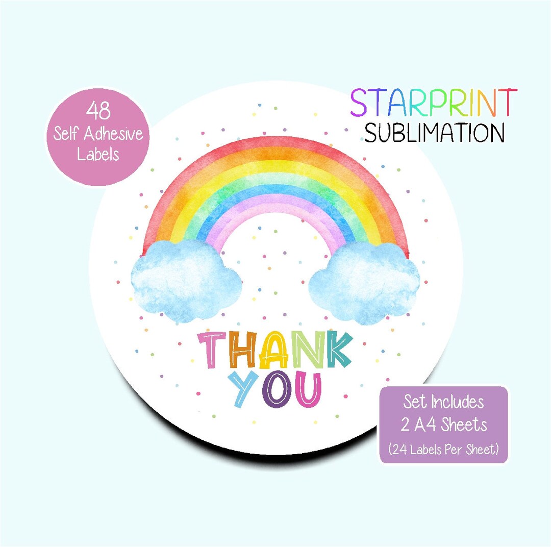 Rainbow Thank You Stickers, 48 Round Labels (2 A4 Sheets, 24 per Sheet ...