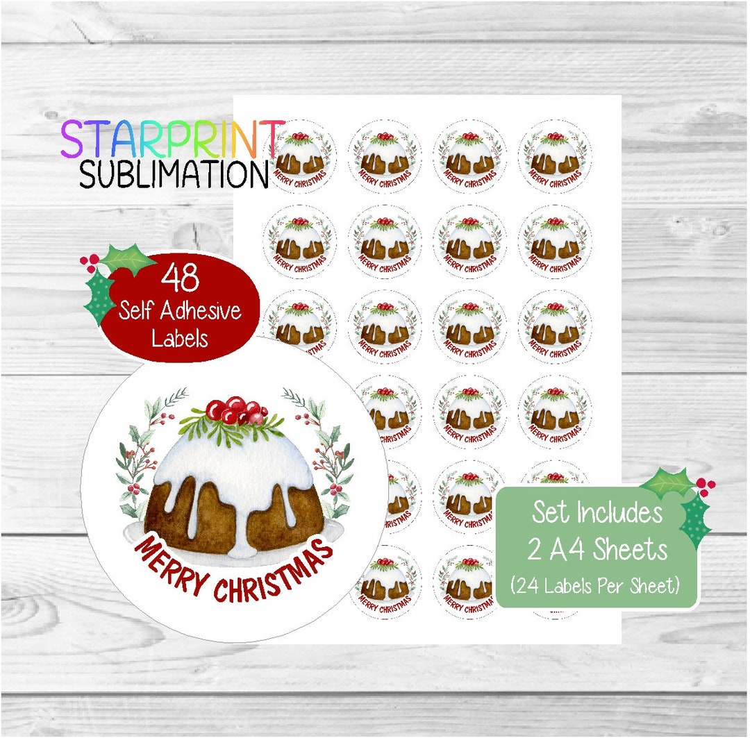 Christmas Pudding Stickers/envelope Seals, 48 Round Labels (2 A4 Sheets ...