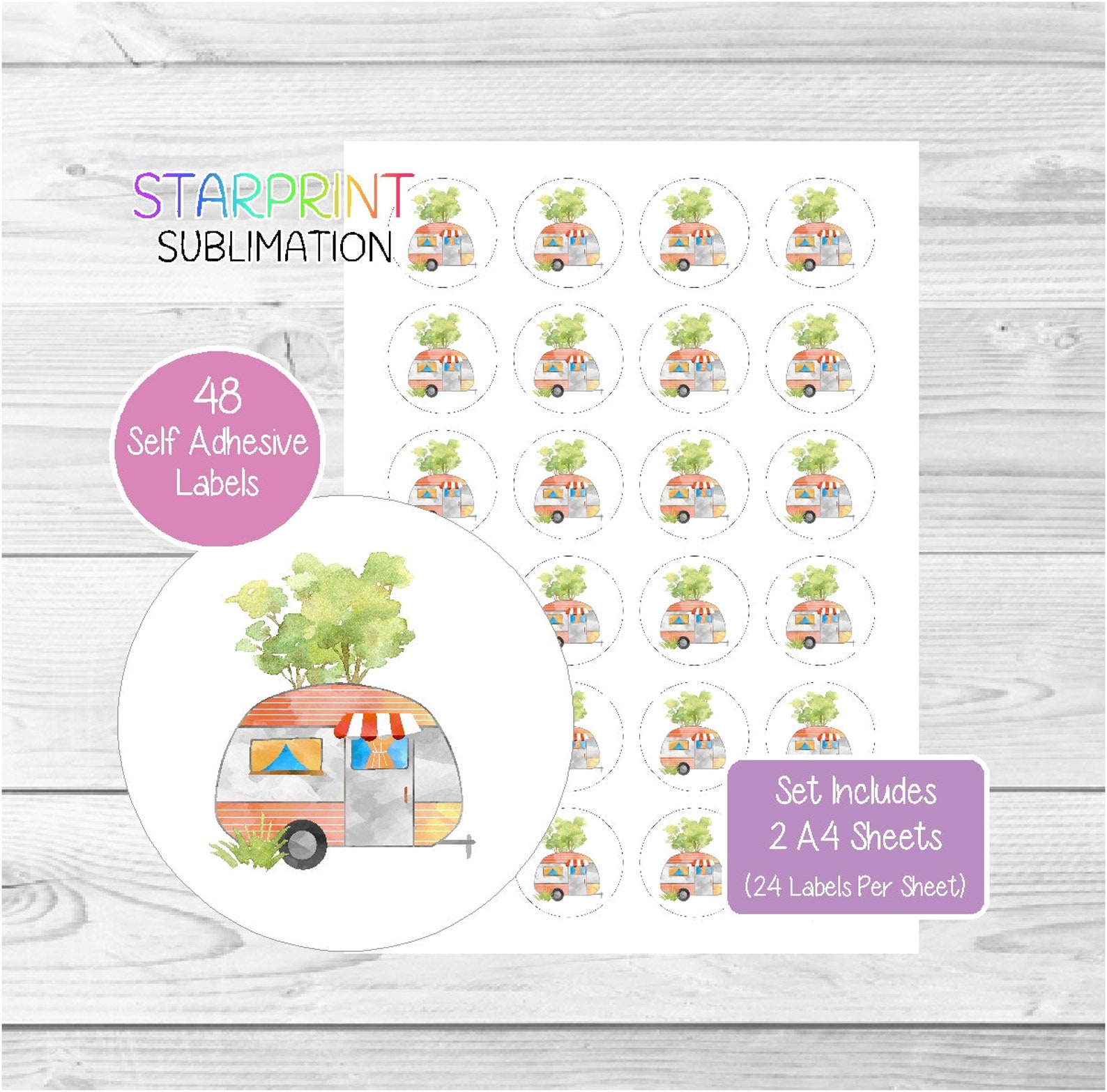 Caravan Stickers, 48 Round Labels (2 A4 Sheets, 24 per Sheet), Great ...