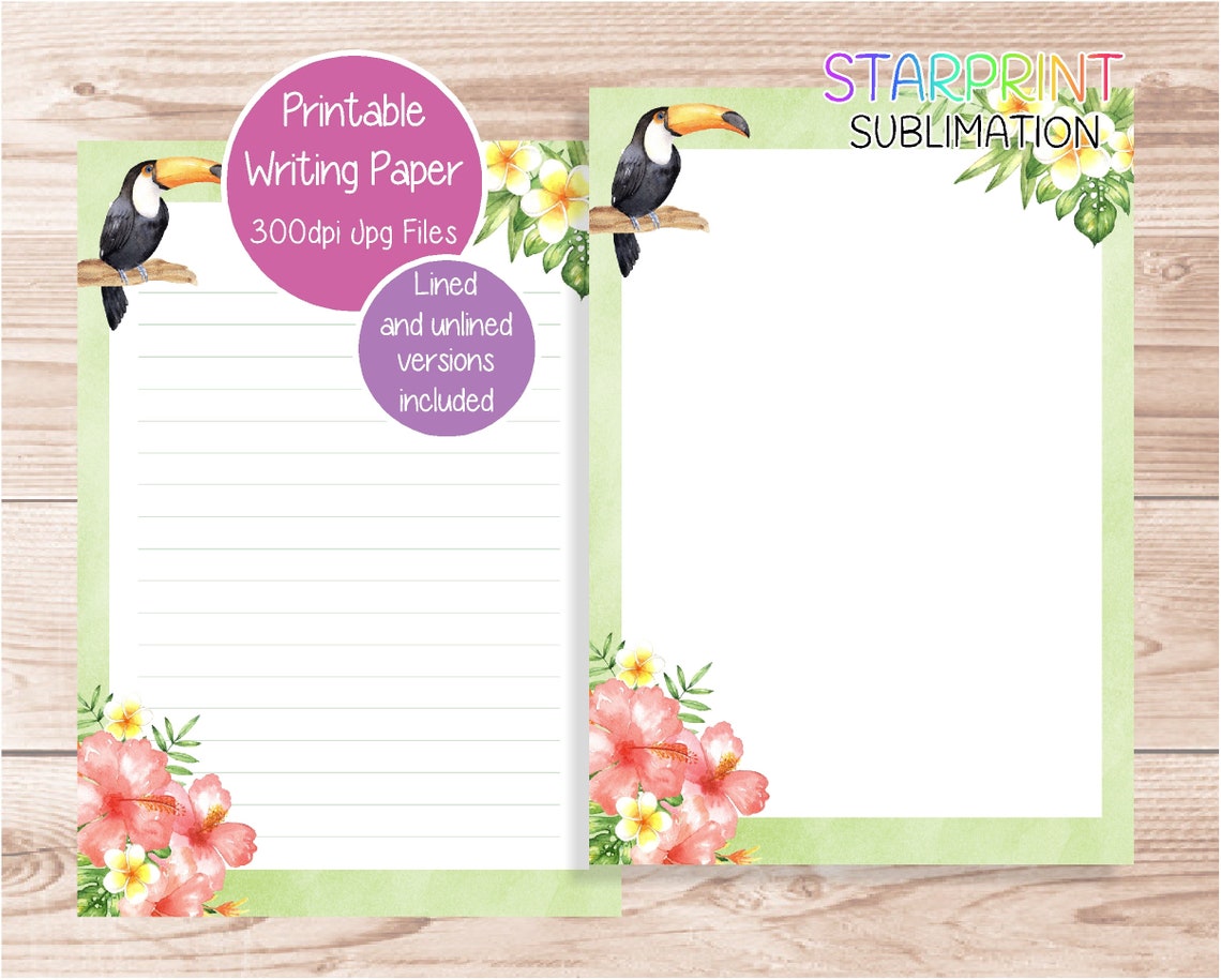 Toucan/tropical Paradise Printable Writing Paper/digital Download Note ...