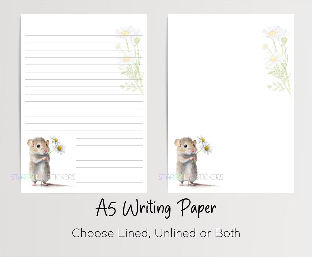 Mouse A5 Writing Paper, 10 Sheets Lined/unlined, Woodland Animal Note ...