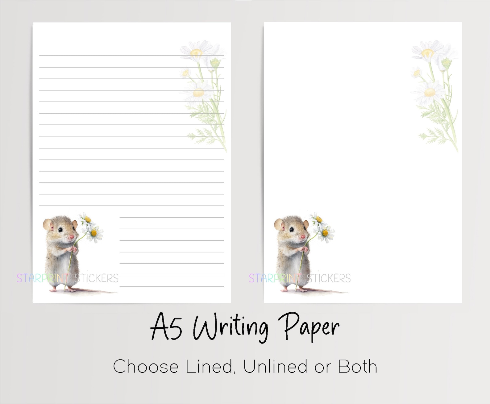 Mouse A5 Writing Paper, 10 Sheets Lined/unlined, Woodland Animal Note ...