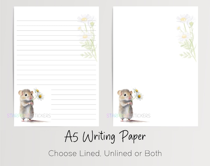 Mouse A5 Writing Paper, 10 Sheets Lined/unlined, Woodland Animal Note ...