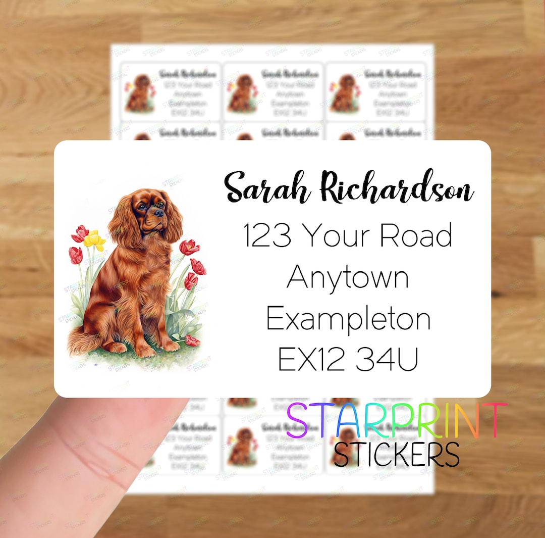 Cavalier King Charles Spaniel Ruby Dog Personalised Address Labels, 21 ...