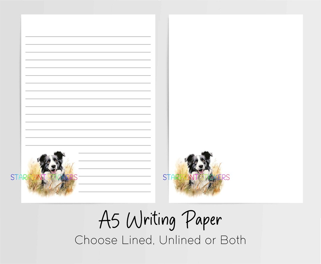 Border Collie A5 Writing Paper, 10 Sheets Lined/unlined, Note Paper ...