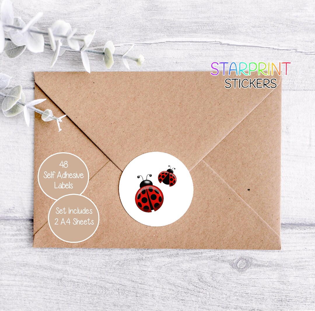 Ladybird/ladybug Bug Stickers, 48 Round Labels (2 A4 Sheets, 24 per ...