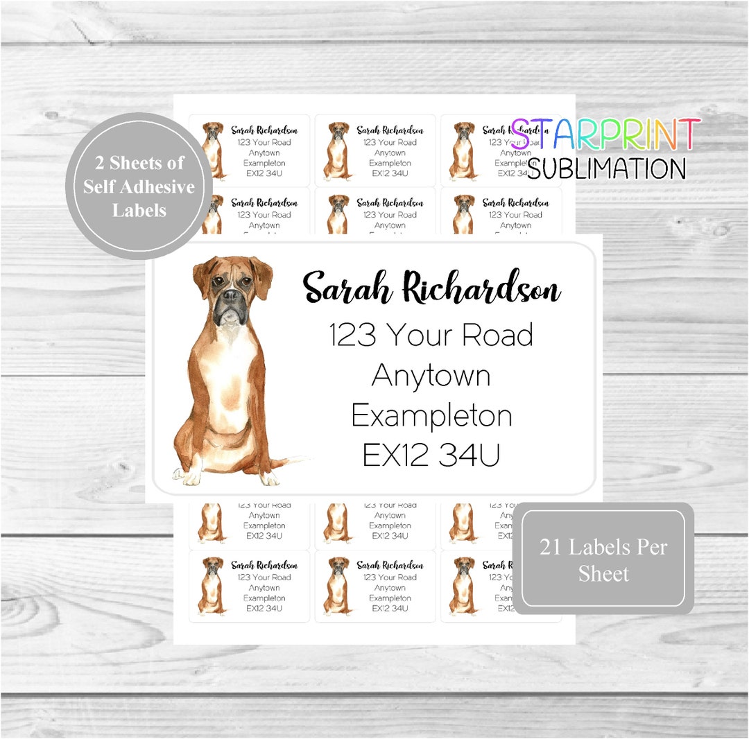 Boxer Dog Personalised Address Labels, 42 Custom Self Adhesive Stickers ...