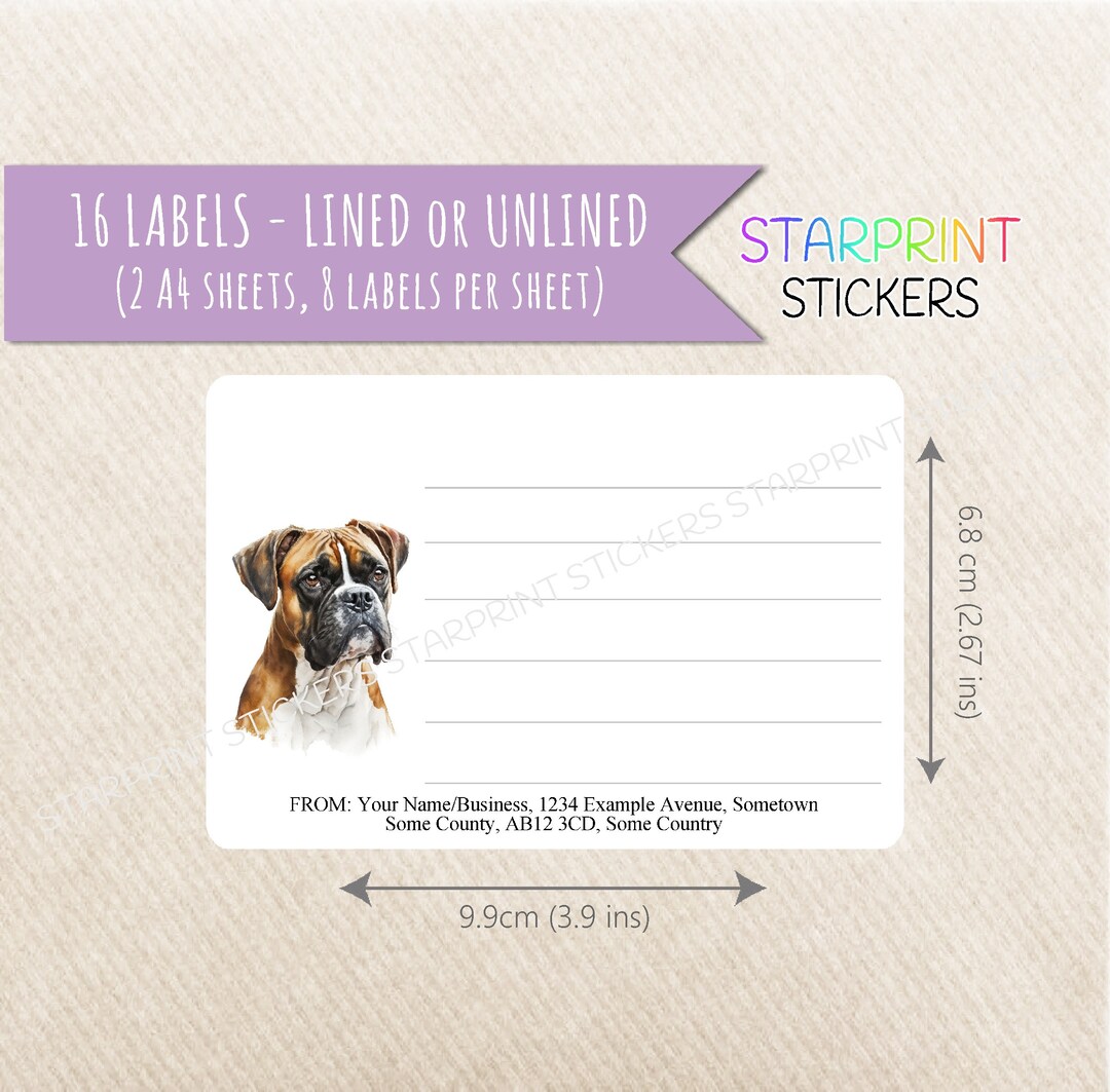 Boxer Labels, 16 Stickers (2 A4 Sheets), Personalised 'return Address ...