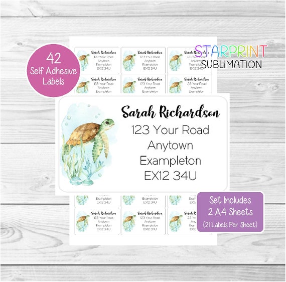 Sea Turtle Address Labels 42 Custom Return Stickers Set - Etsy