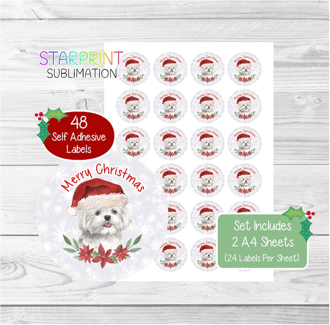 Maltese Dog Christmas Stickers/envelope Seals, 48 Round Labels (2 A4 ...