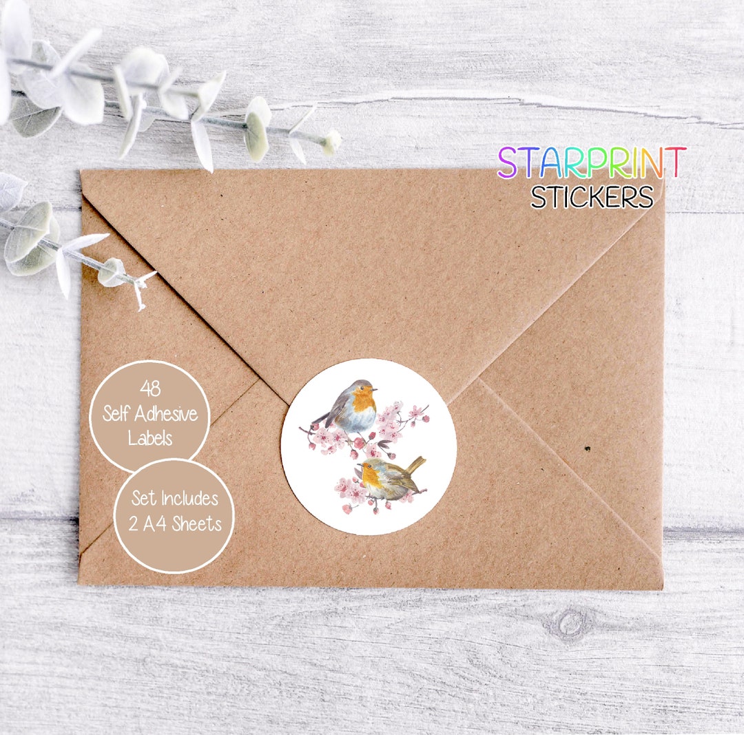 Robin Bird Stickers, 48 Round Labels (2 A4 Sheets, 24 per Sheet), Great ...