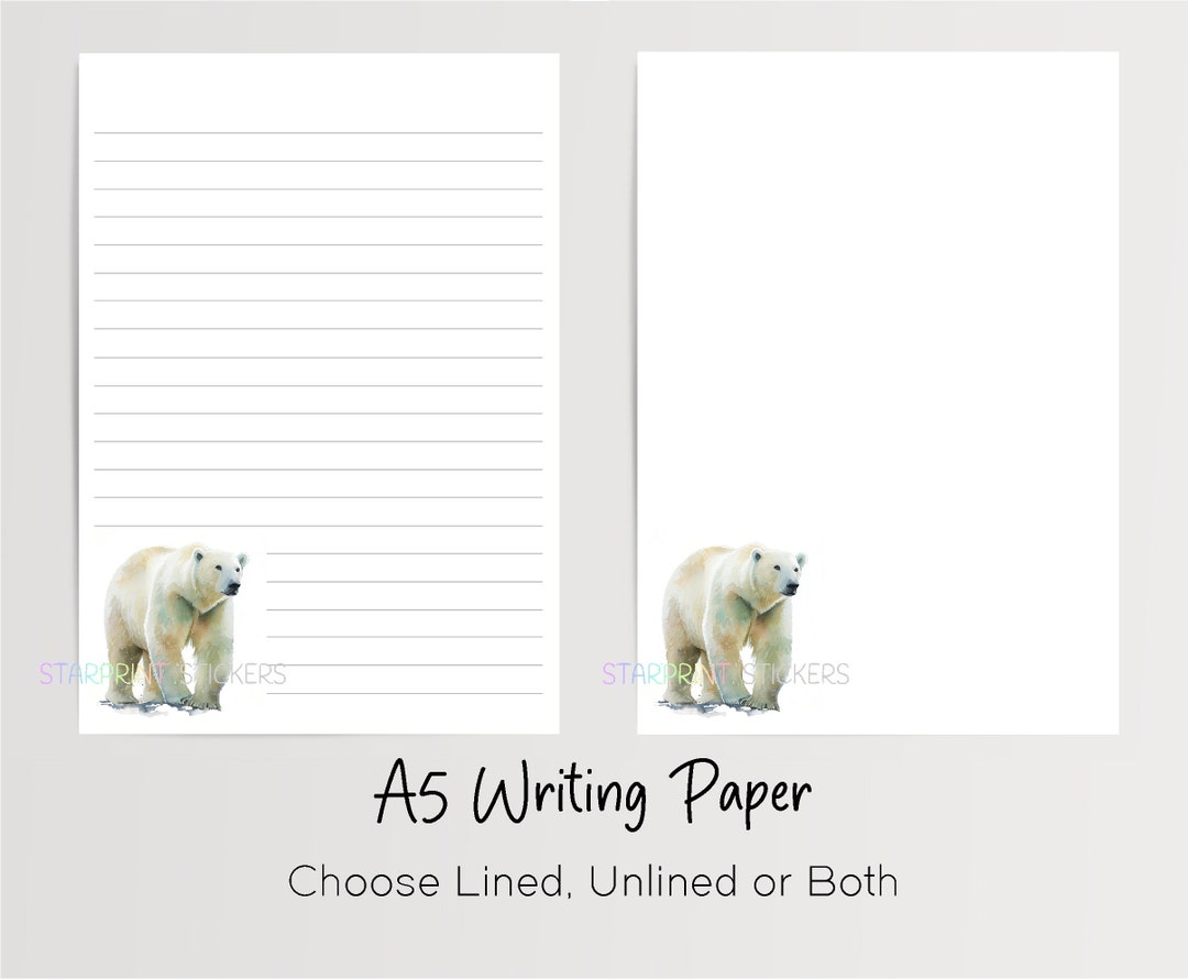 Polar Bear A5 Writing Paper, 10 Sheets Lined/unlined Arctic Animal Note ...