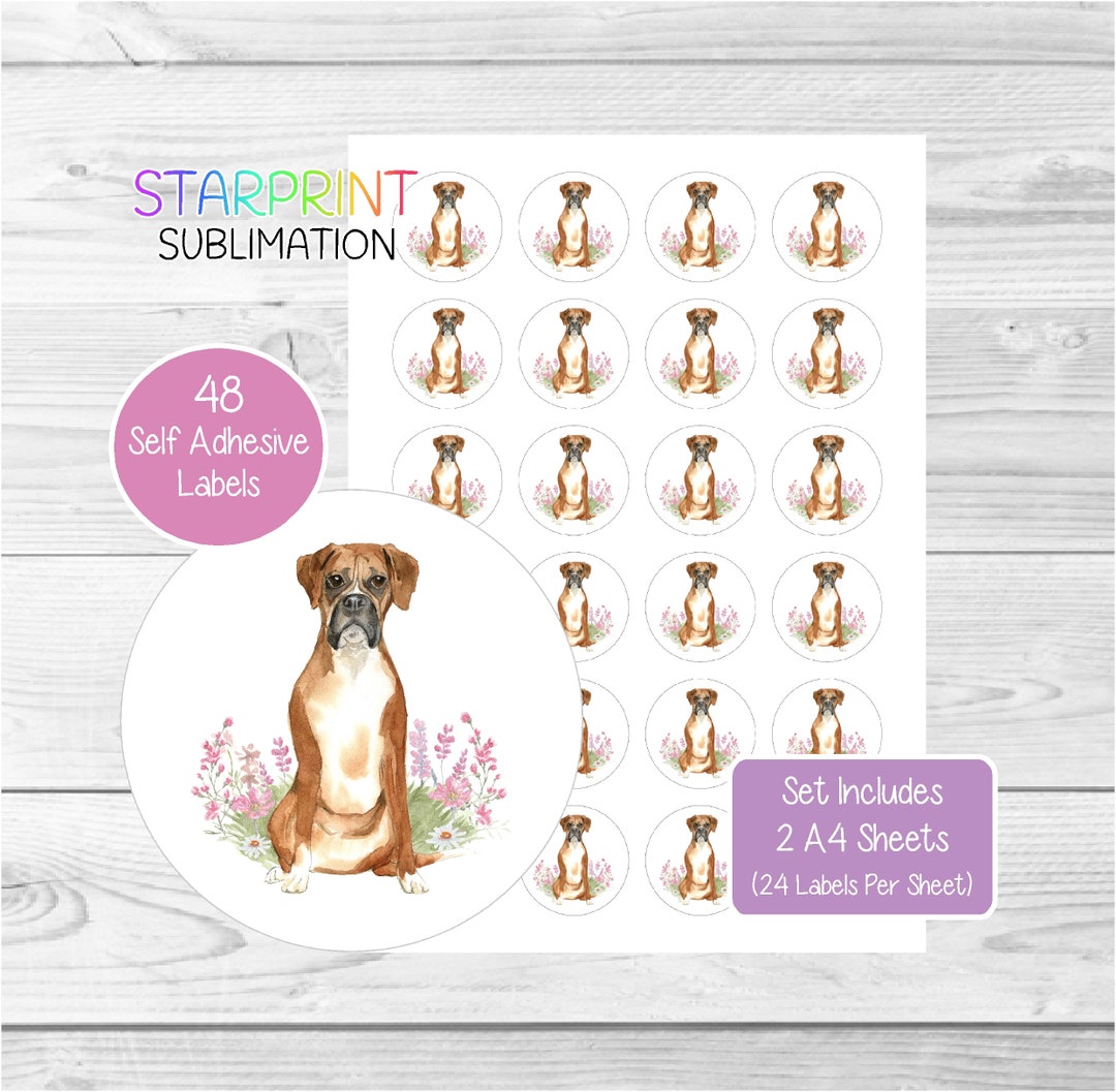 Boxer Dog Stickers, 48 Round Labels (2 A4 Sheets, 24 per Sheet), Great ...