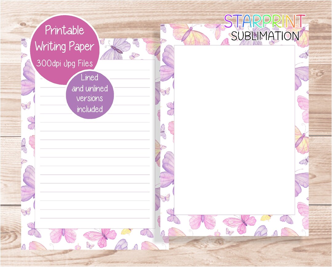 Butterfly Pattern Printable Writing Paper/digital Download Note Paper ...
