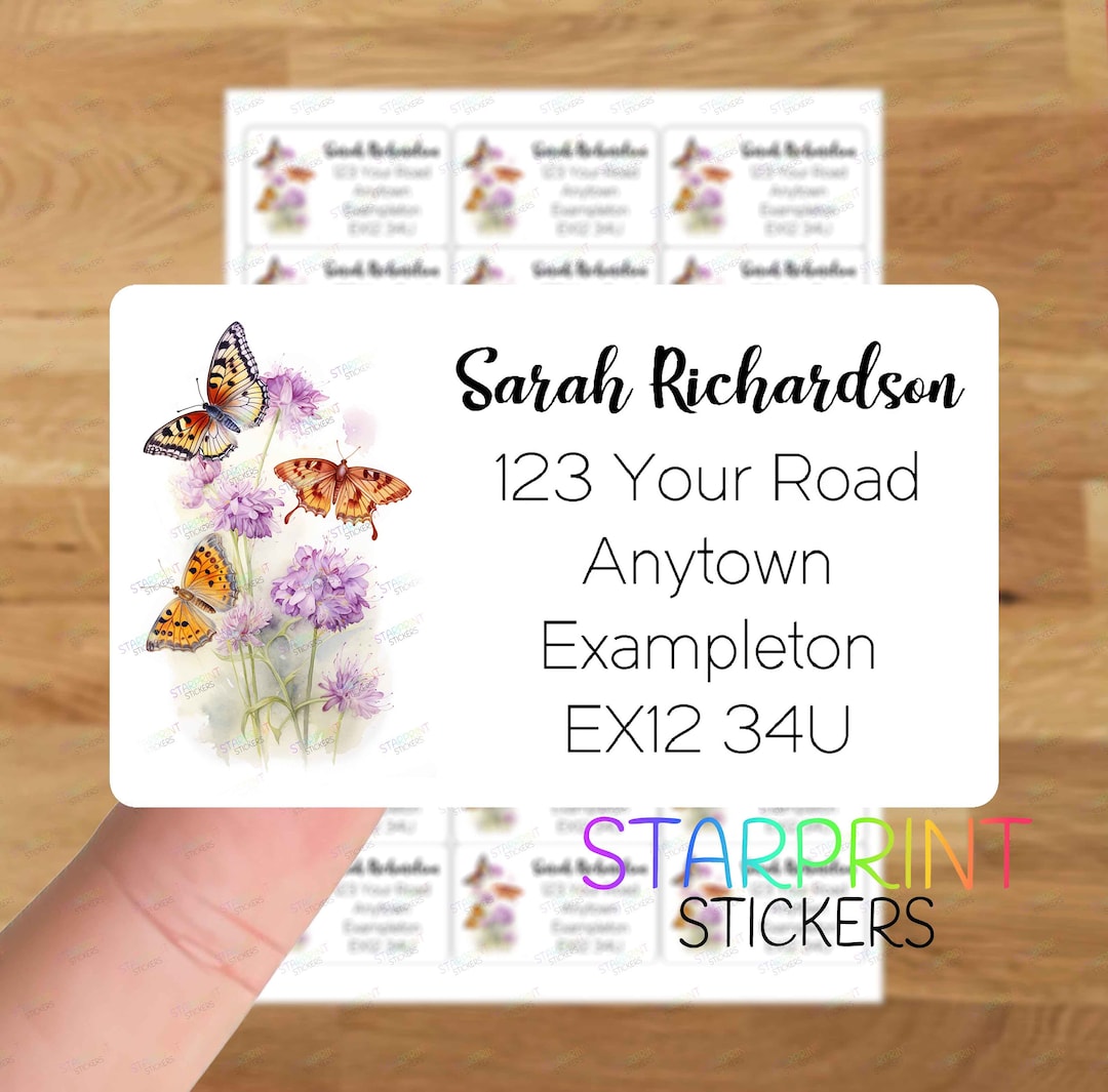 Butterflies Personalised Address Labels, 21 Custom Self Adhesive ...