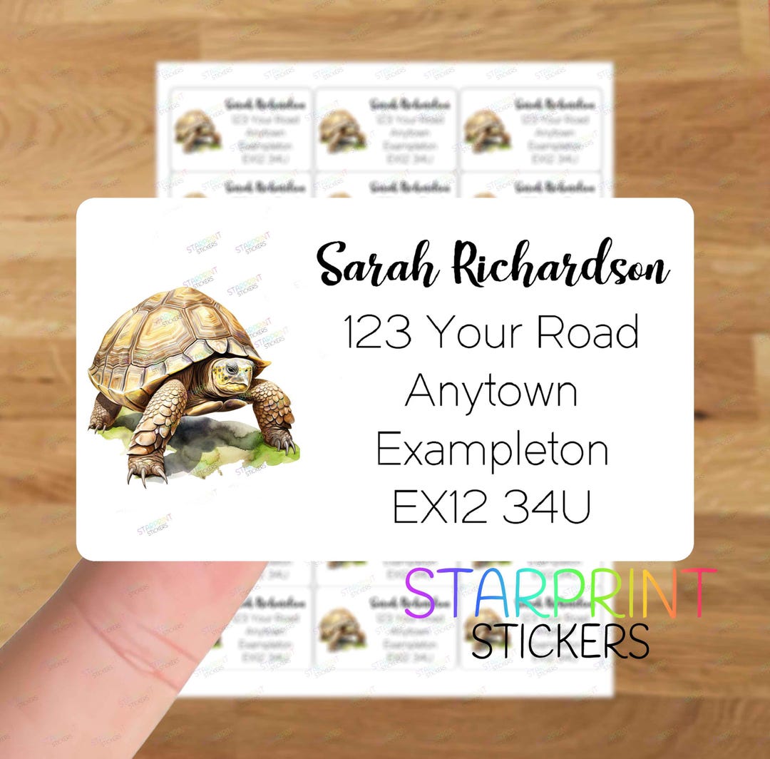 Tortoise Personalised Address Labels, 21 Custom Self Adhesive Stickers ...