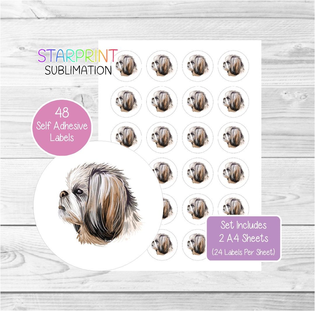 Lhasa Apso Dog Stickers, 48 Round Labels (2 A4 Sheets, 24 per Sheet ...